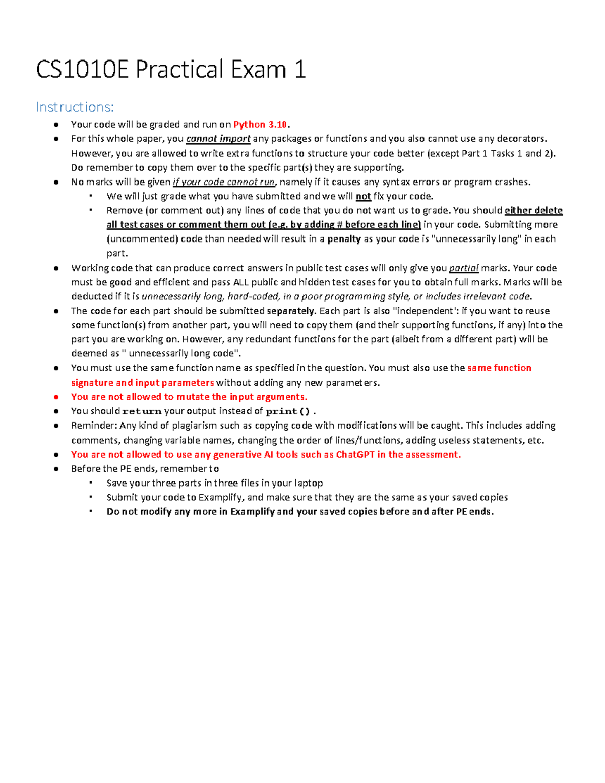 CS1010EPE+2023 - PE1 - CS1010E Practical Exam 1 Instructions: Your code ...