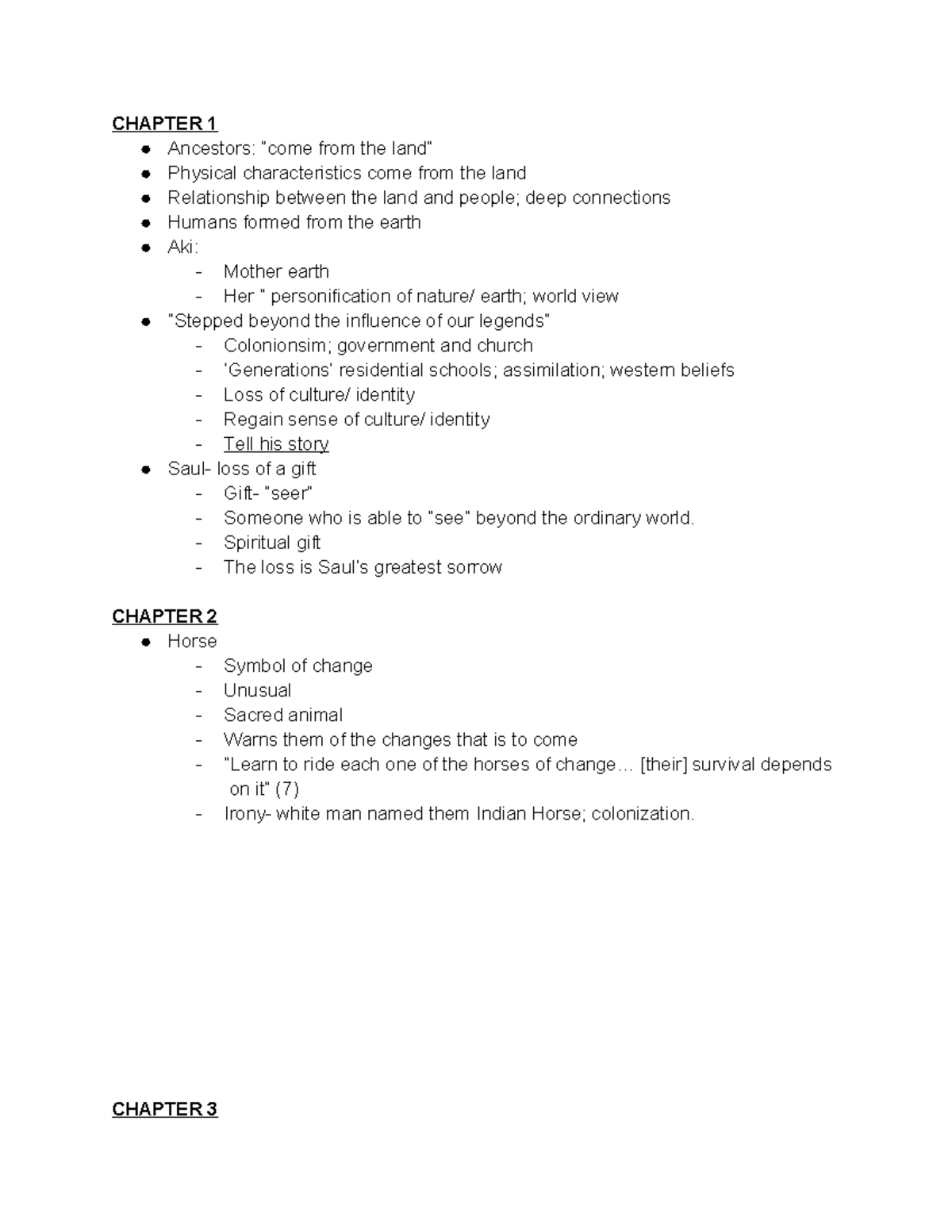 Indian Horse Notes - CHAPTER 1 Ancestors: “come from the land” Physical ...