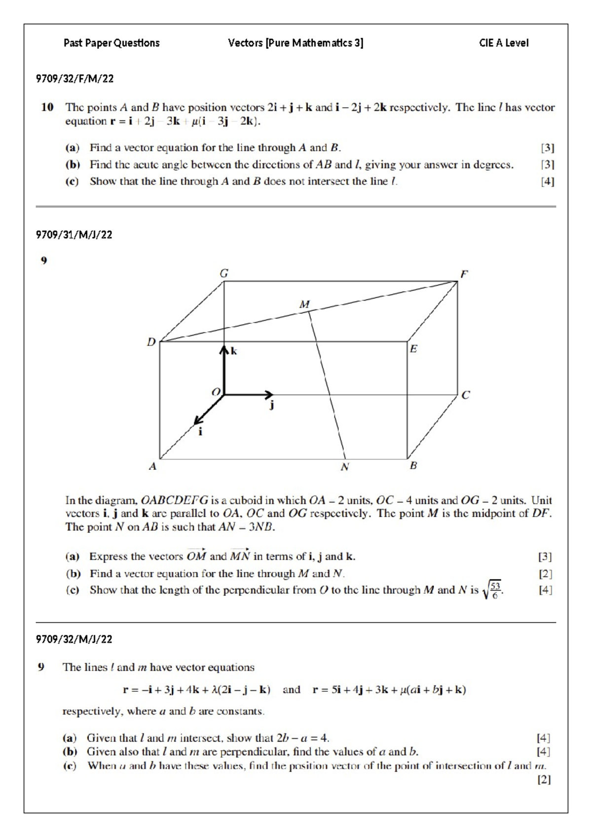 Vectors, P3 [PP] - Cambridge A level Pure Mathematics 3 - Past Paper ...