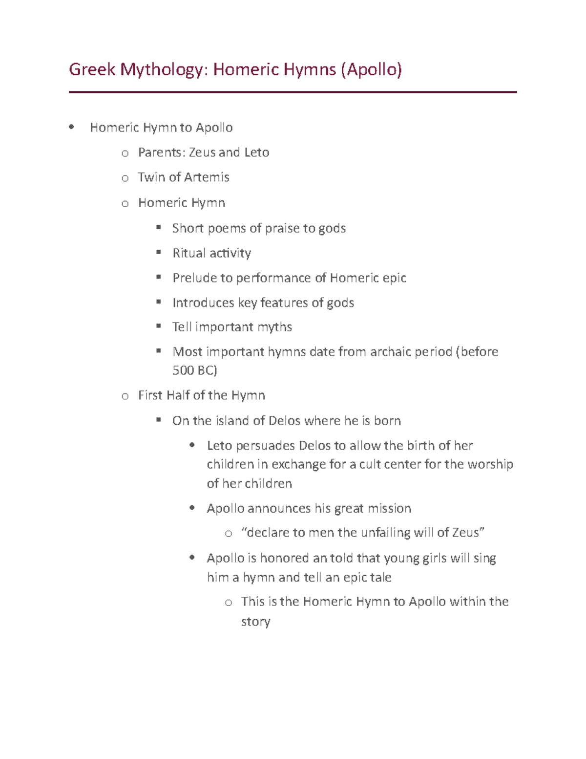 Apollo Of Greek Mythology (Homeric Hymns - Outline - Greek Mythology: Homeric Hymns (Apollo ...