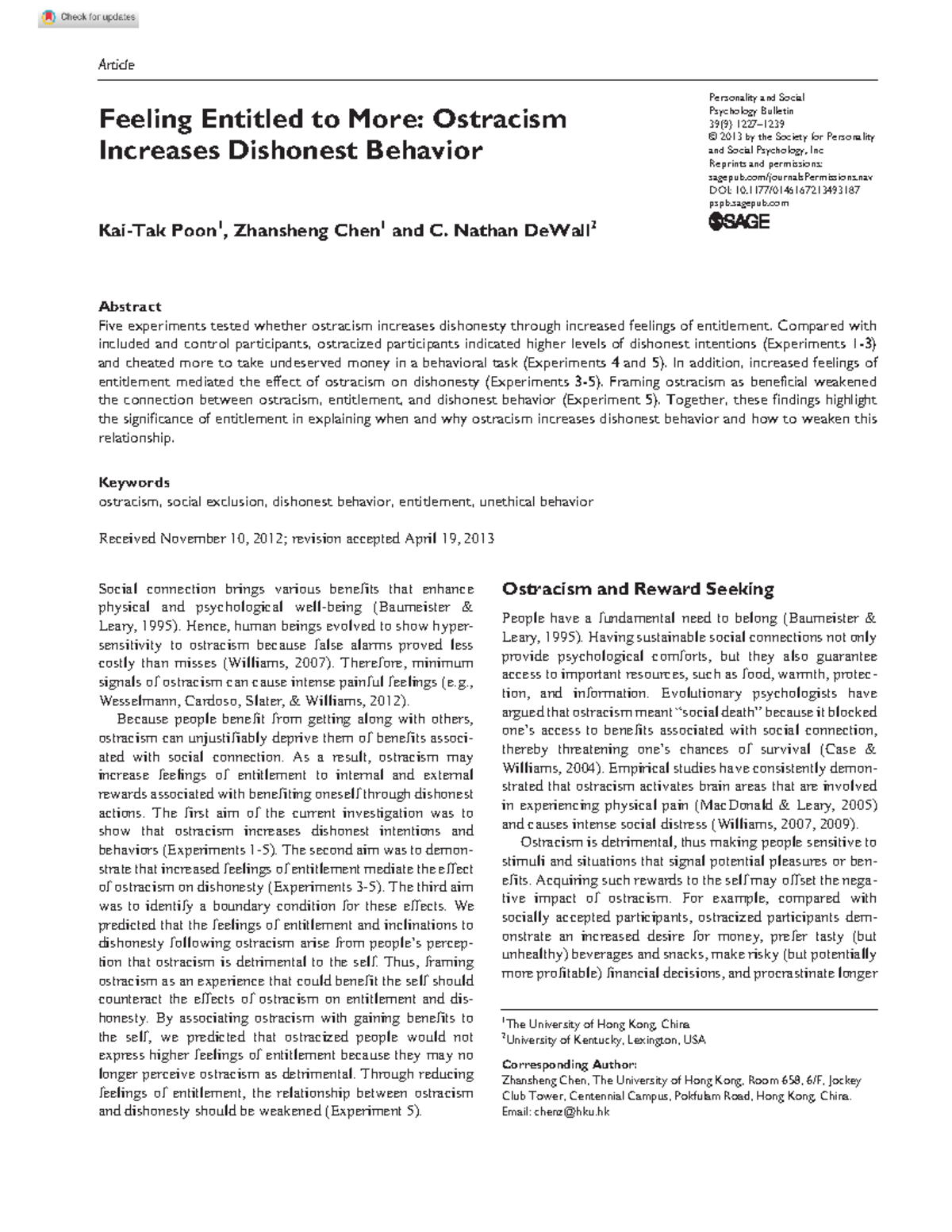Feeling entitled article - Personality and Social Psychology Bulletin ...