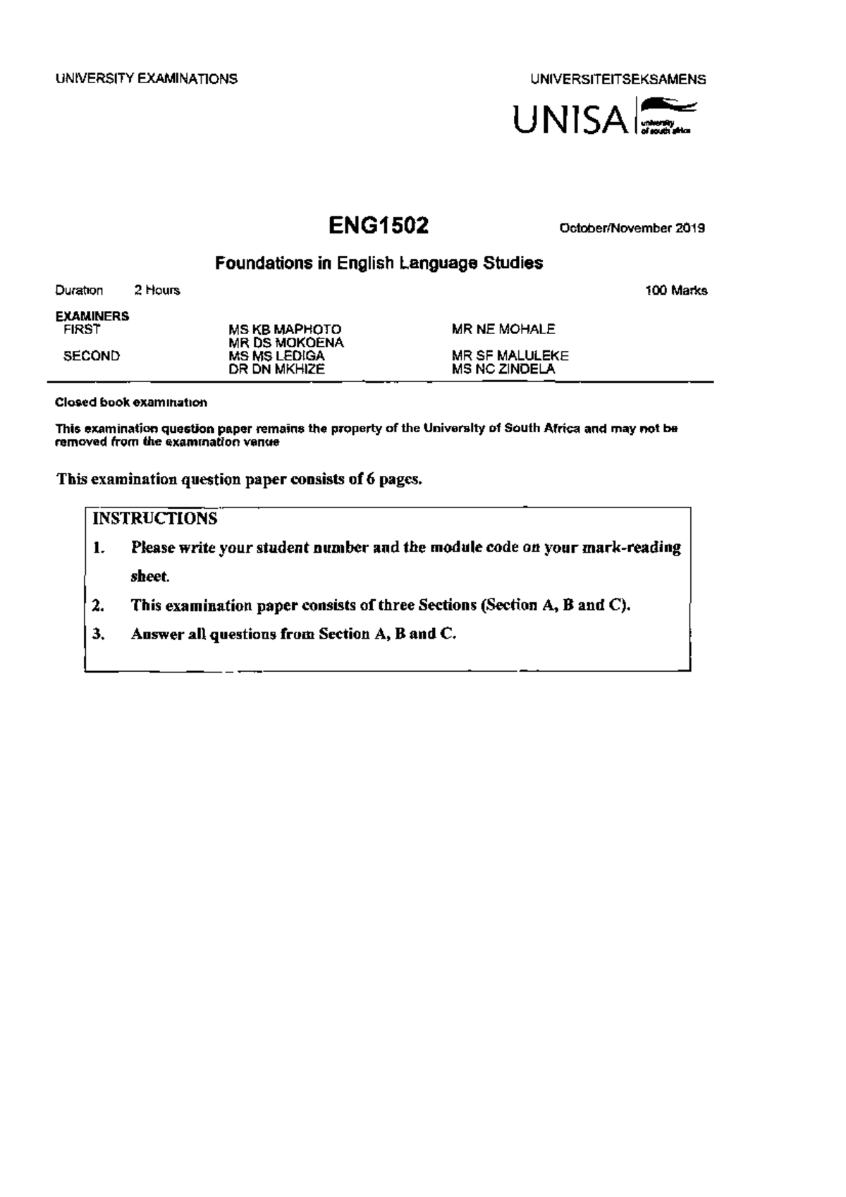 ENG1502 2019 10 E 1 - Tutorial letter - ENG2601 - Studocu