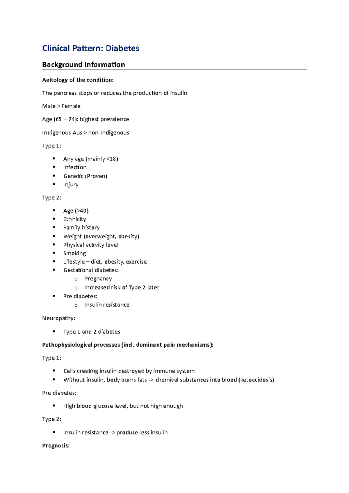 Clinical Pattern Template - Diabetes - Clinical Pattern: Diabetes ...