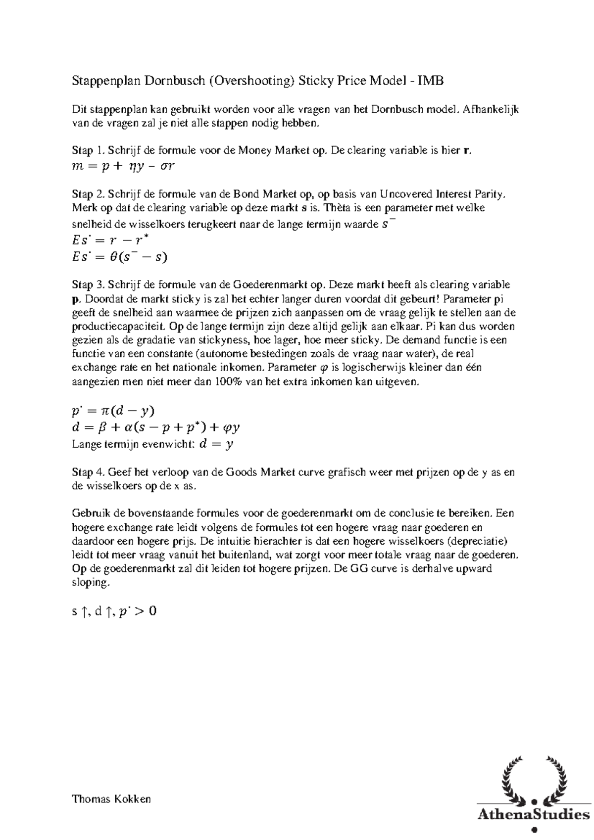 Dornbusch Overshooting Model - Stappenplan Dornbusch (Overshooting ...