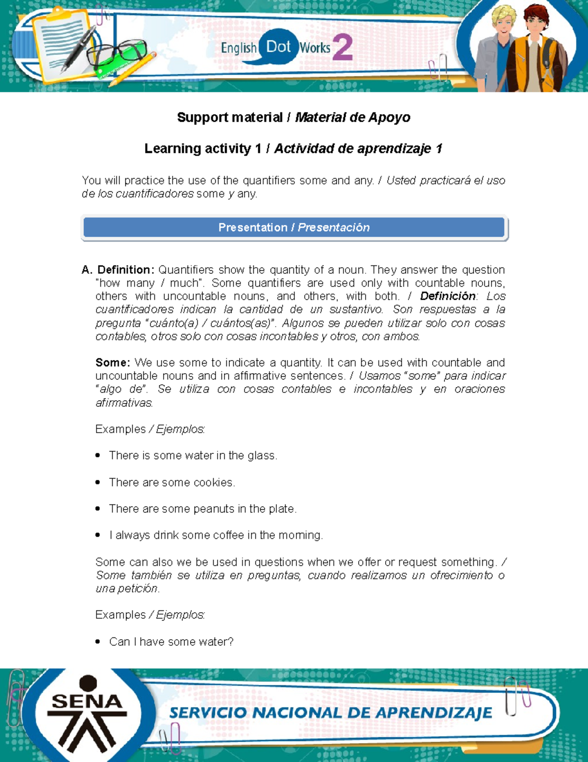 Actividad N. 1 English - Support material / Material de Apoyo Learning ...