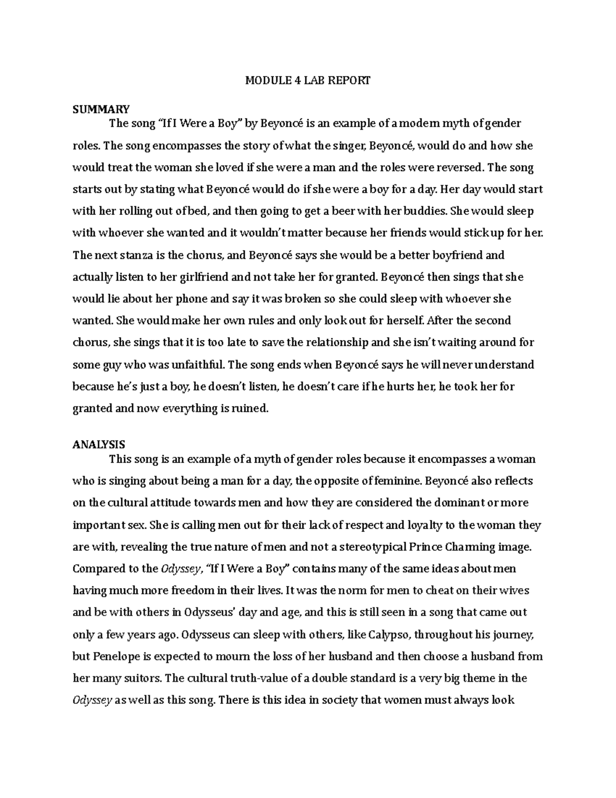 CAMS 1103 Module 4 Lab Report - MODULE 4 LAB REPORT SUMMARY The song ...