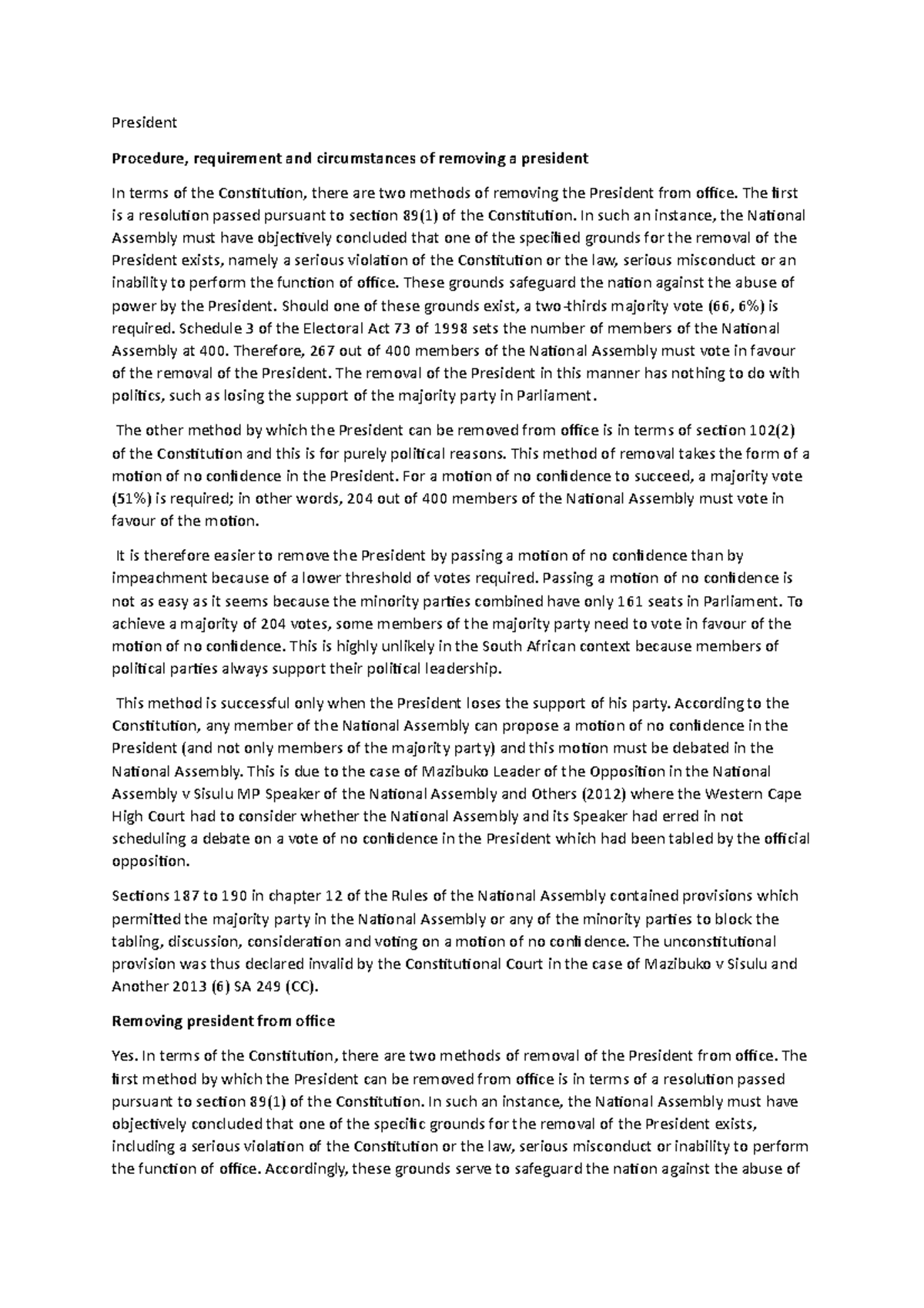 President - study notes - President Procedure, requirement and ...