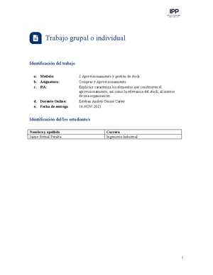 Camila San Martin TG M3 Procesosindustriales - Trabajo individual Identificación del trabajo a ...