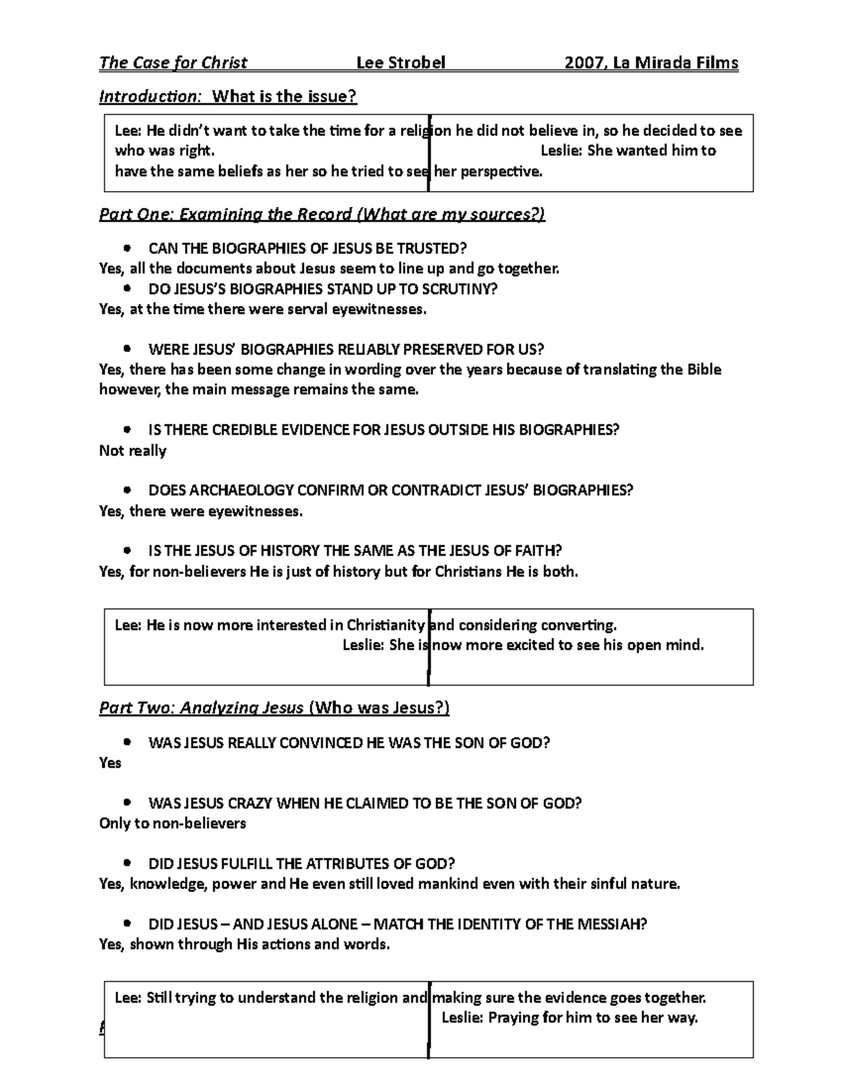 06.The Case for Christ Worksheet - The Case for Christ Lee Strobel 2007 ...