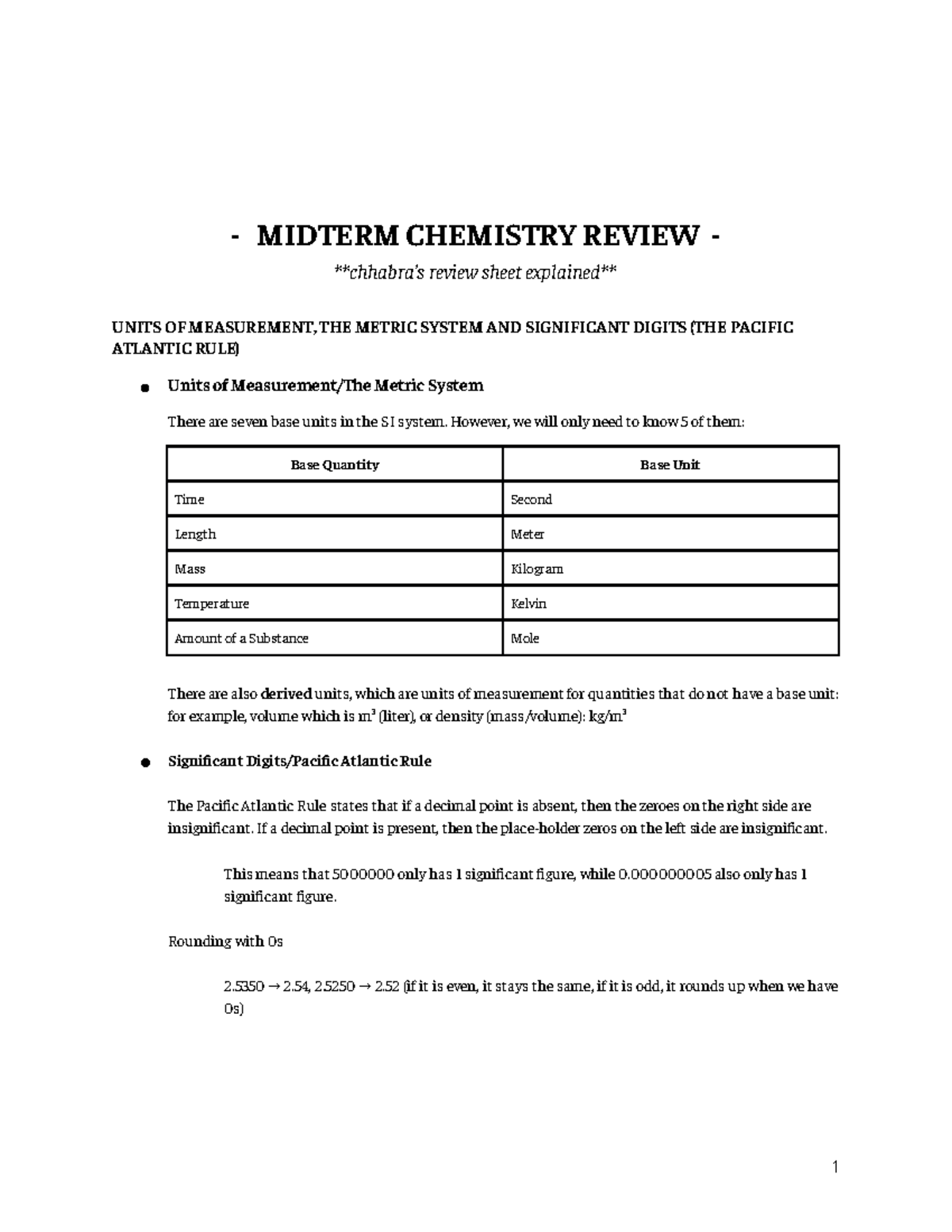 Shortened Midterm Review - MIDTERM CHEMISTRY REVIEW - chhabra’s review ...