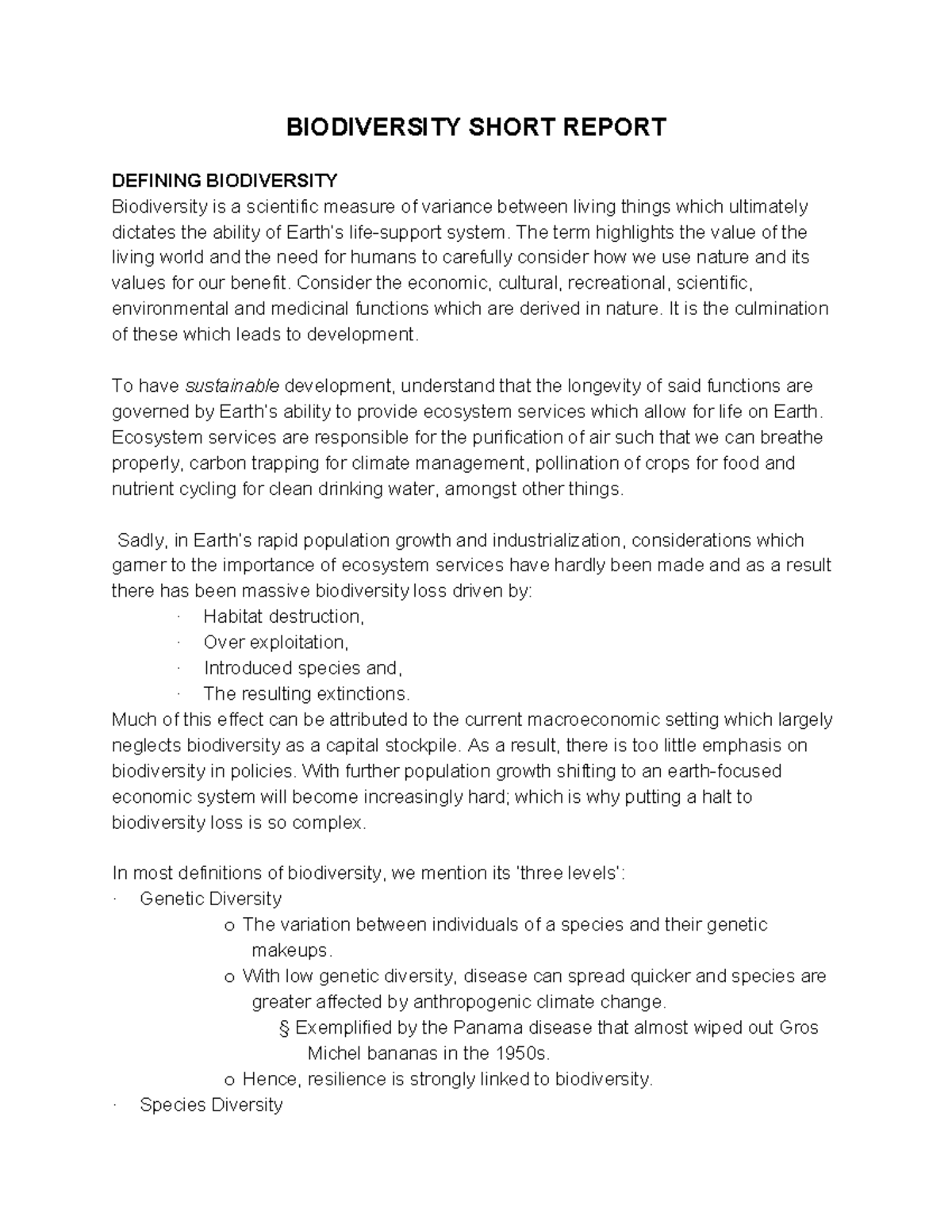 Biodiversity Short Report - BIODIVERSITY SHORT REPORT DEFINING ...