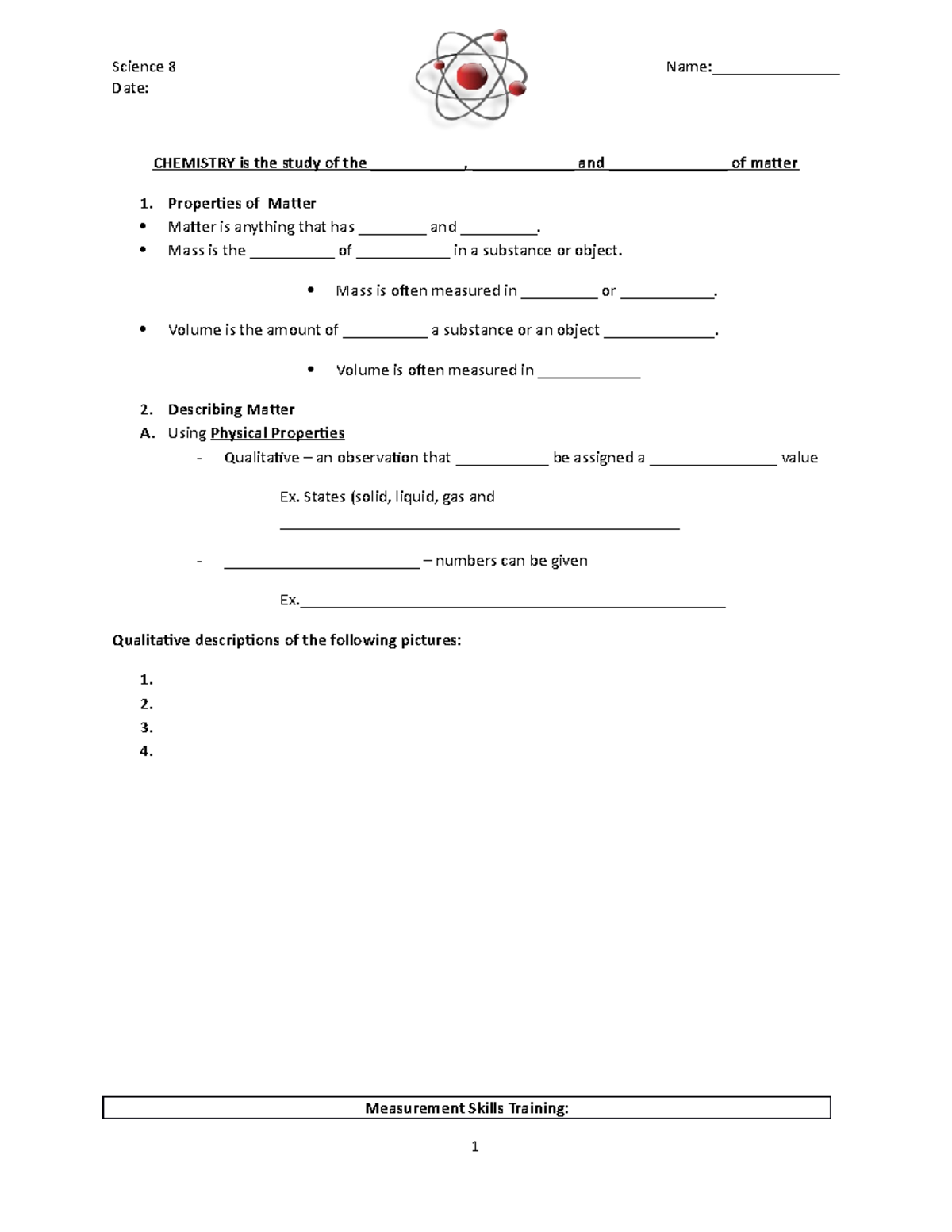 1a chemistry is the study of matter handout 2019 - Date: CHEMISTRY is ...