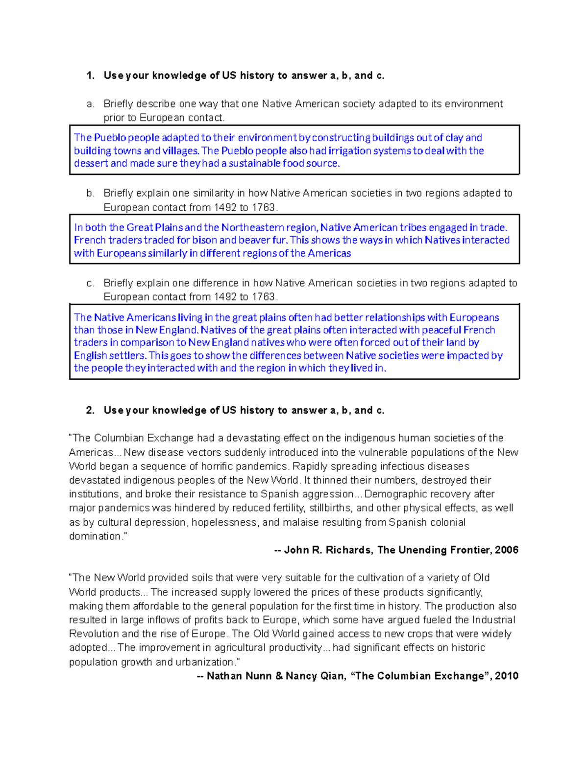 Unit 1 SAQs (alt) - Unit 1 Practice SAQs - Use your knowledge of US ...