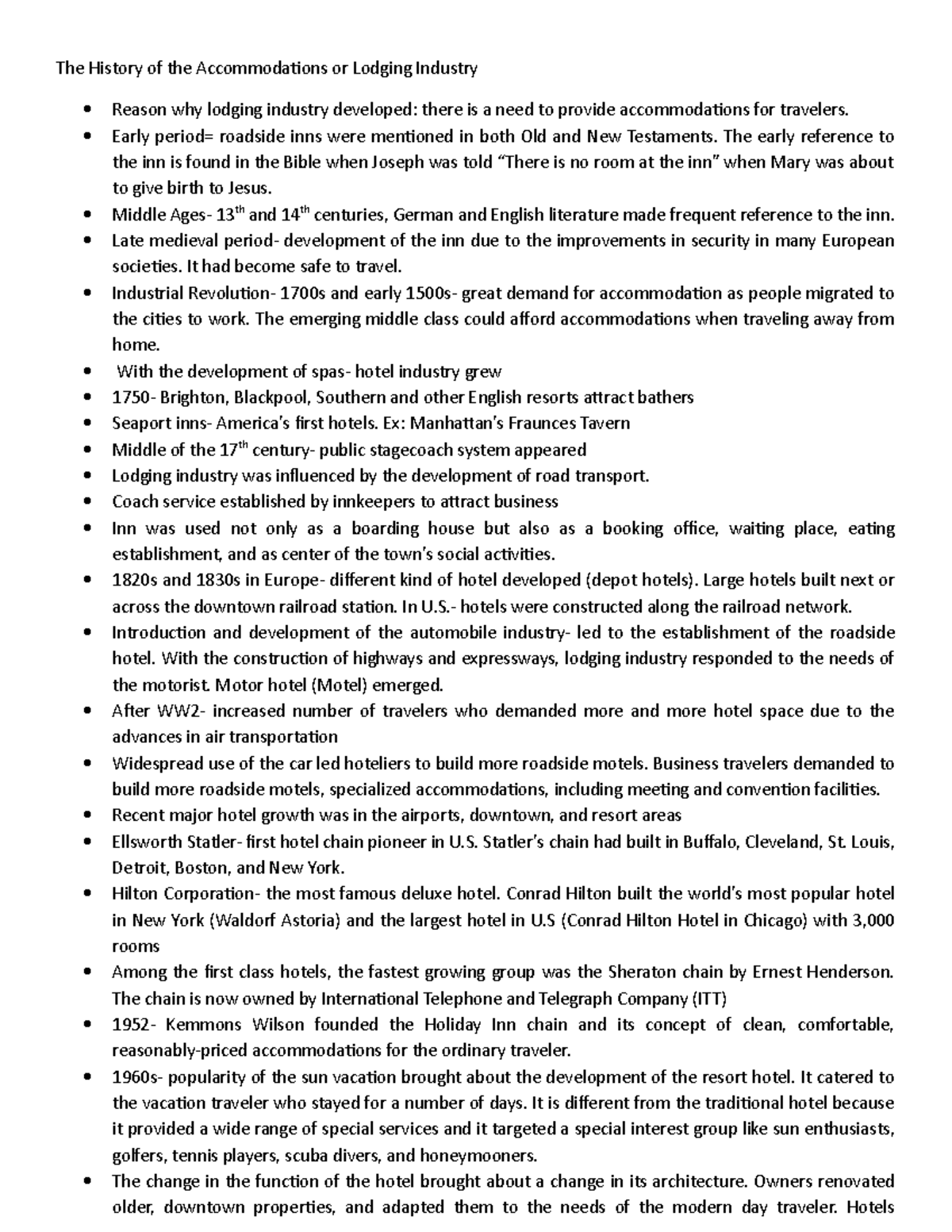The History of the Accommodations or Lodging Industry - Early period ...