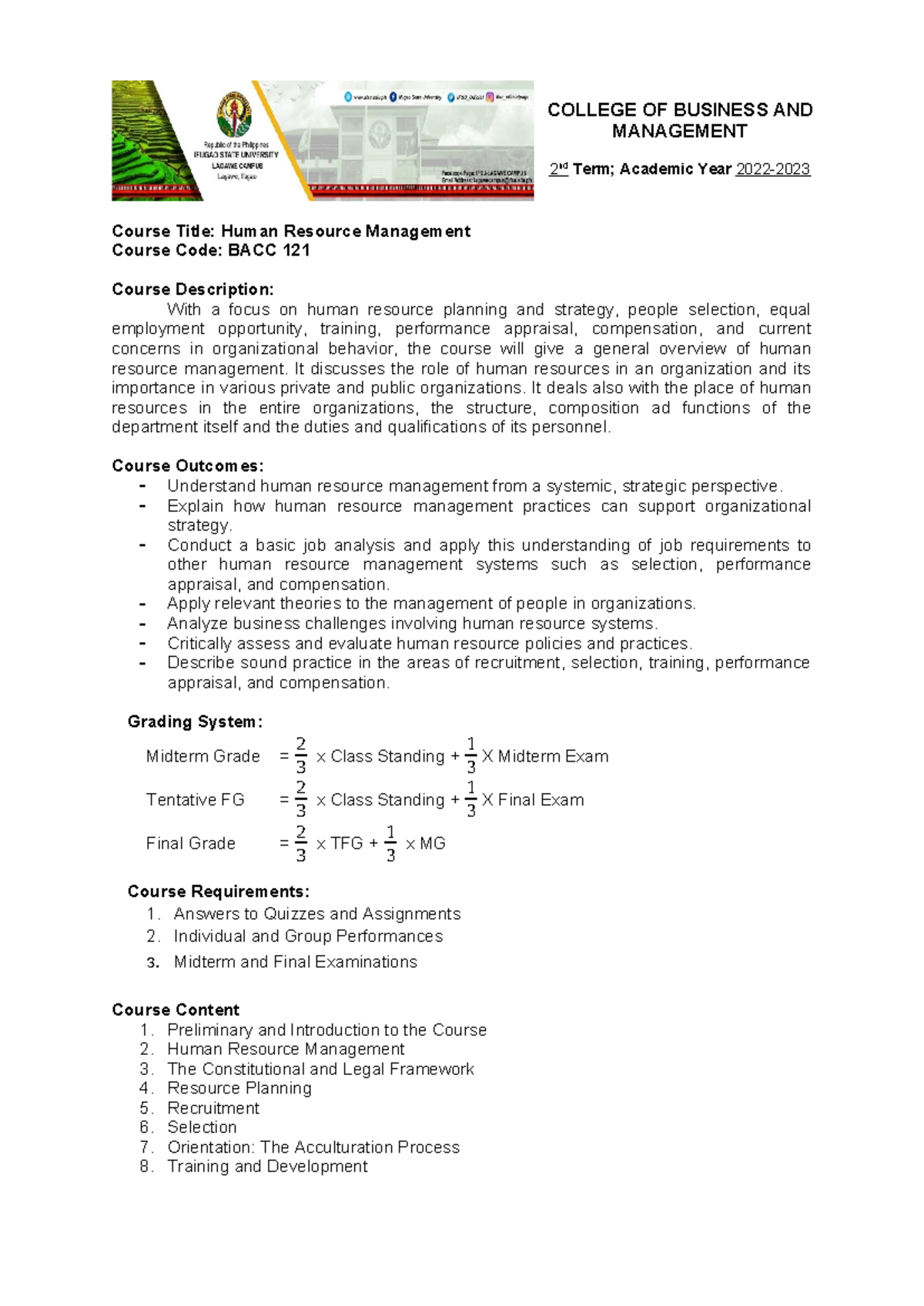 HRM-Chapter-1 - Notes - COLLEGE OF BUSINESS AND MANAGEMENT 2 nd Term ...