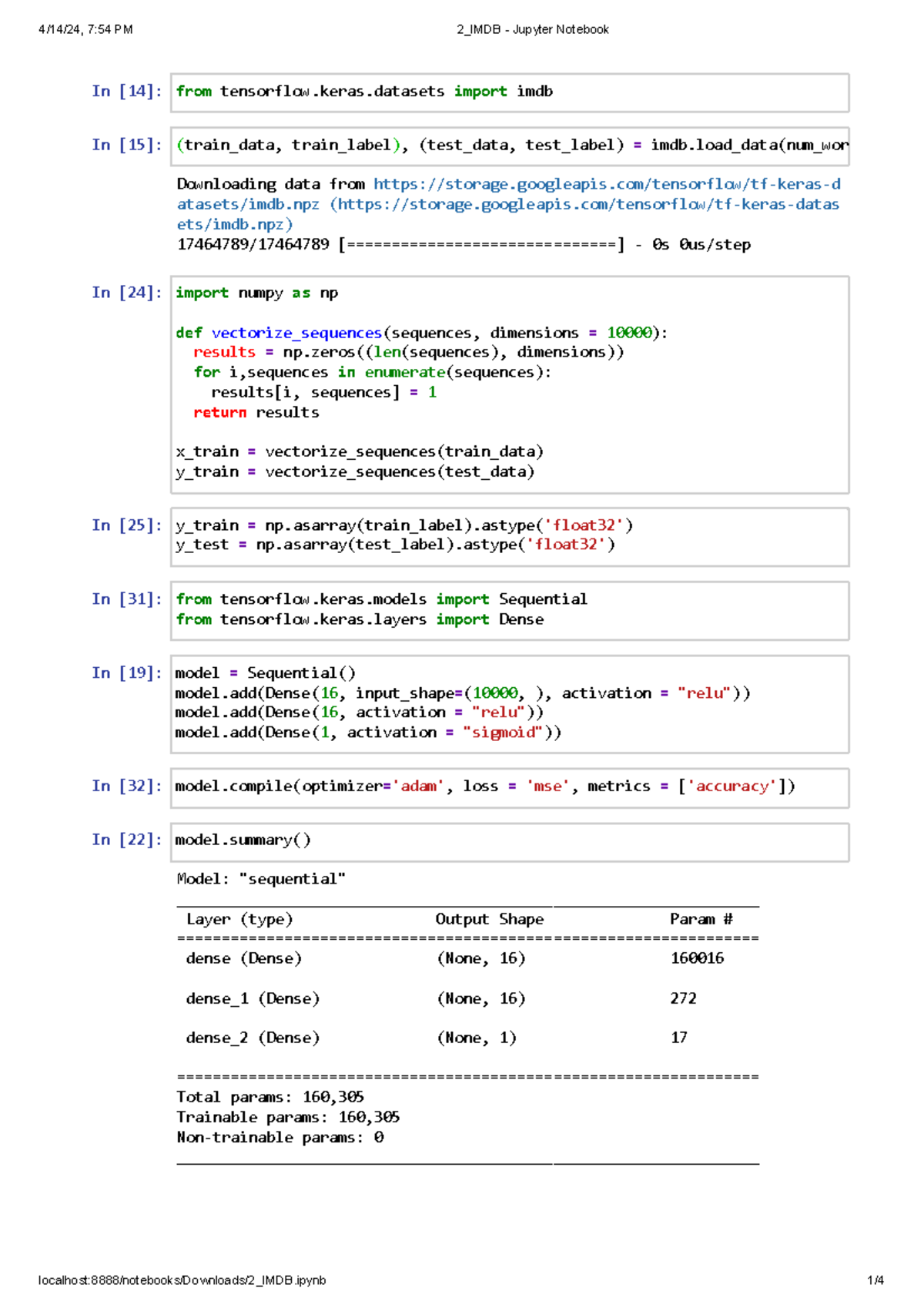 DL merged - 4/14/24, 7:54 PM 2_IMDB - Jupyter Notebook localhost:8888 ...