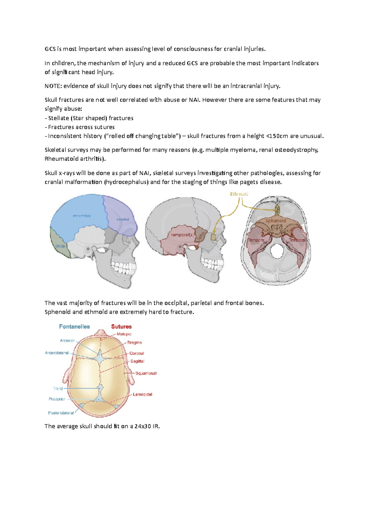 Cranial Vault Summary - GCS is most important when assessing level of ...