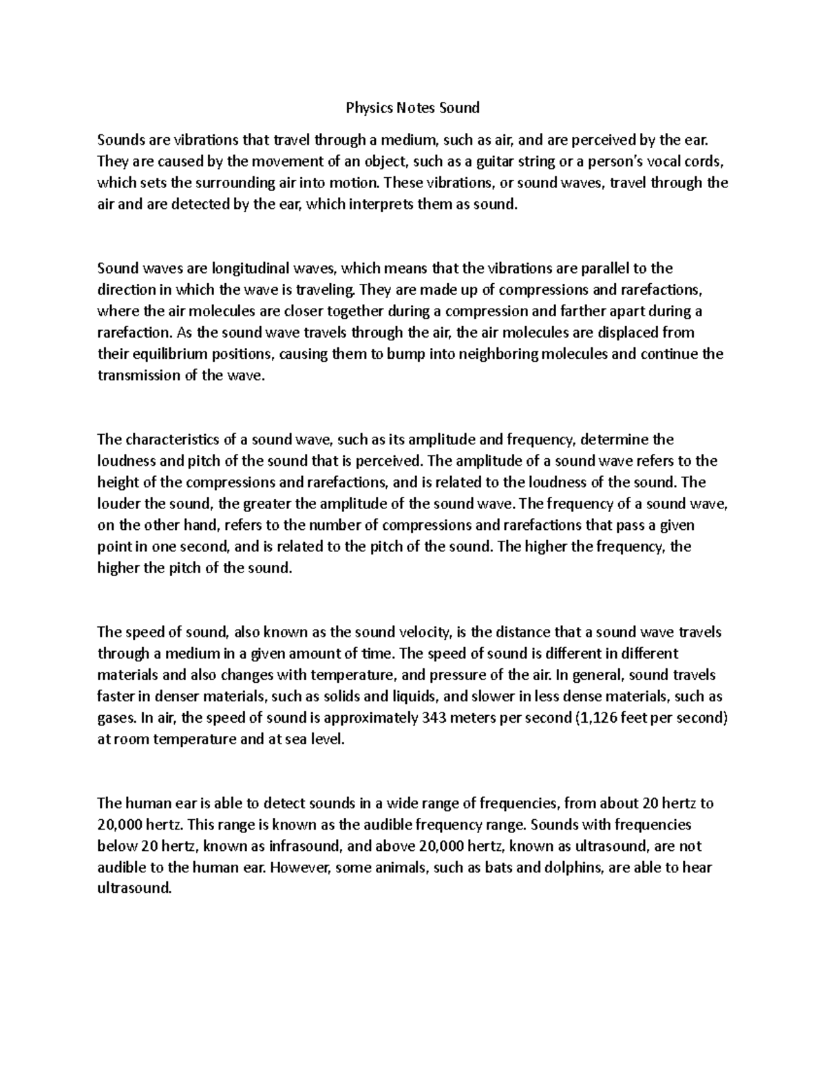 Physics Notes Sound - Physics Notes Sound Sounds are vibrations that ...