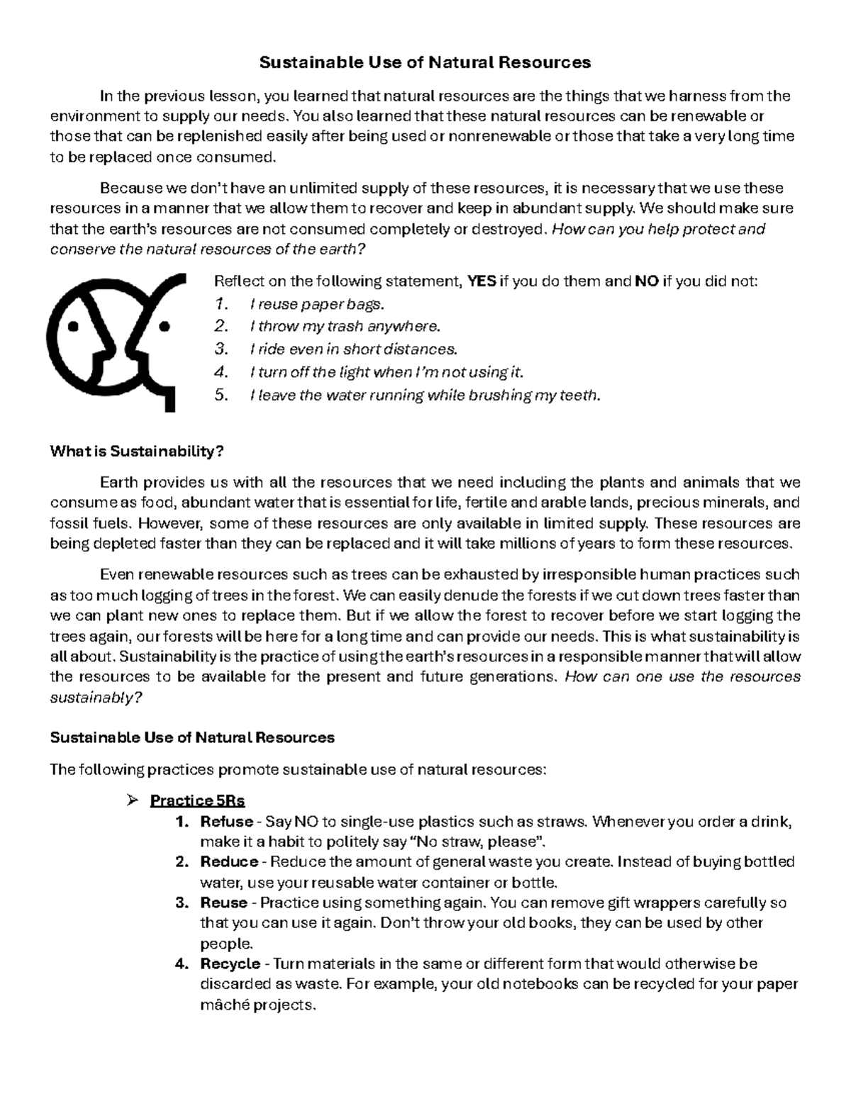 Sustainable Use of Natural Resources - You also learned that these ...