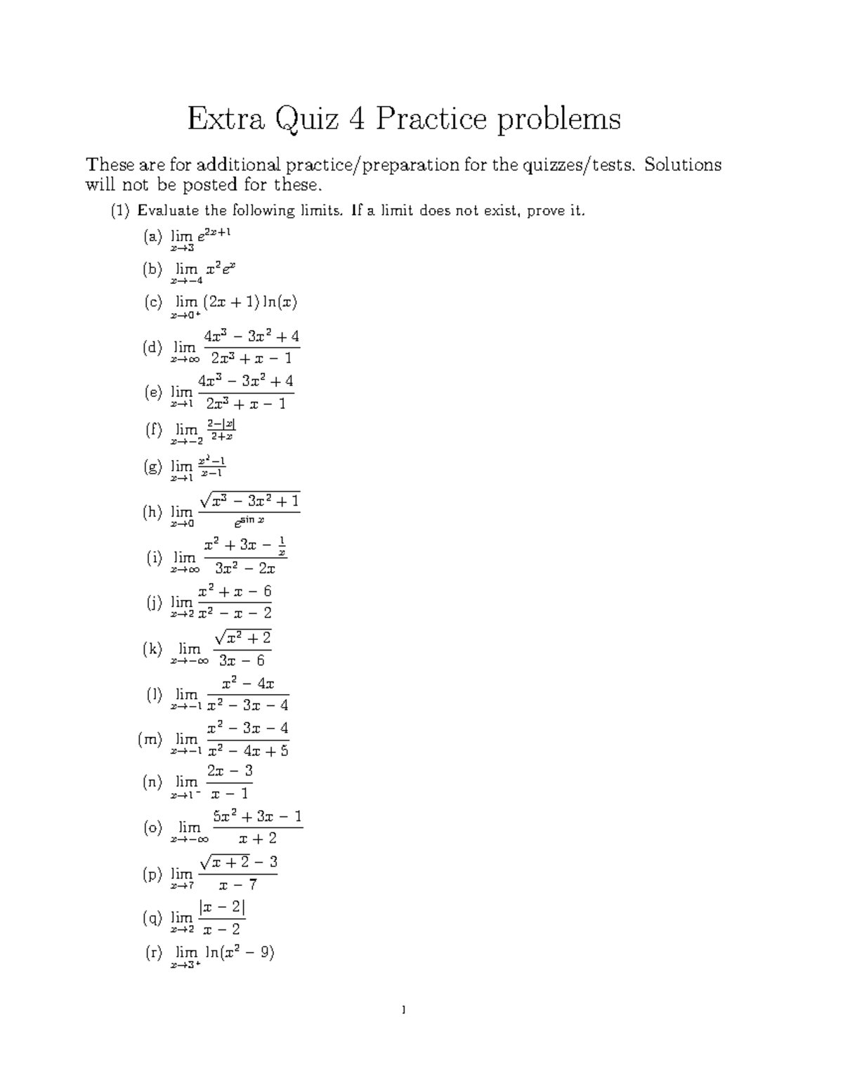 Quiz4practice Problems Extra Extra Quiz 4 Practice Problems These Are