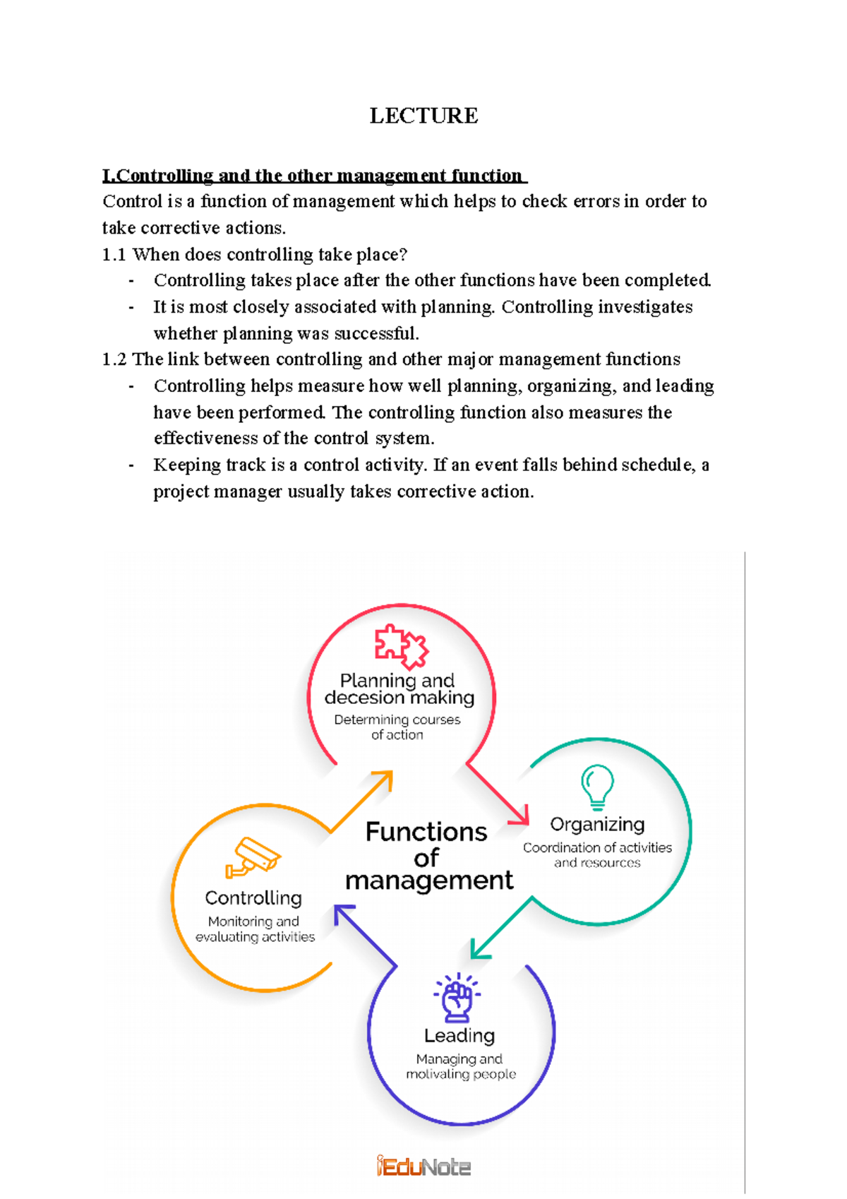 Essentials of Control - LECTURE I and the other management function ...
