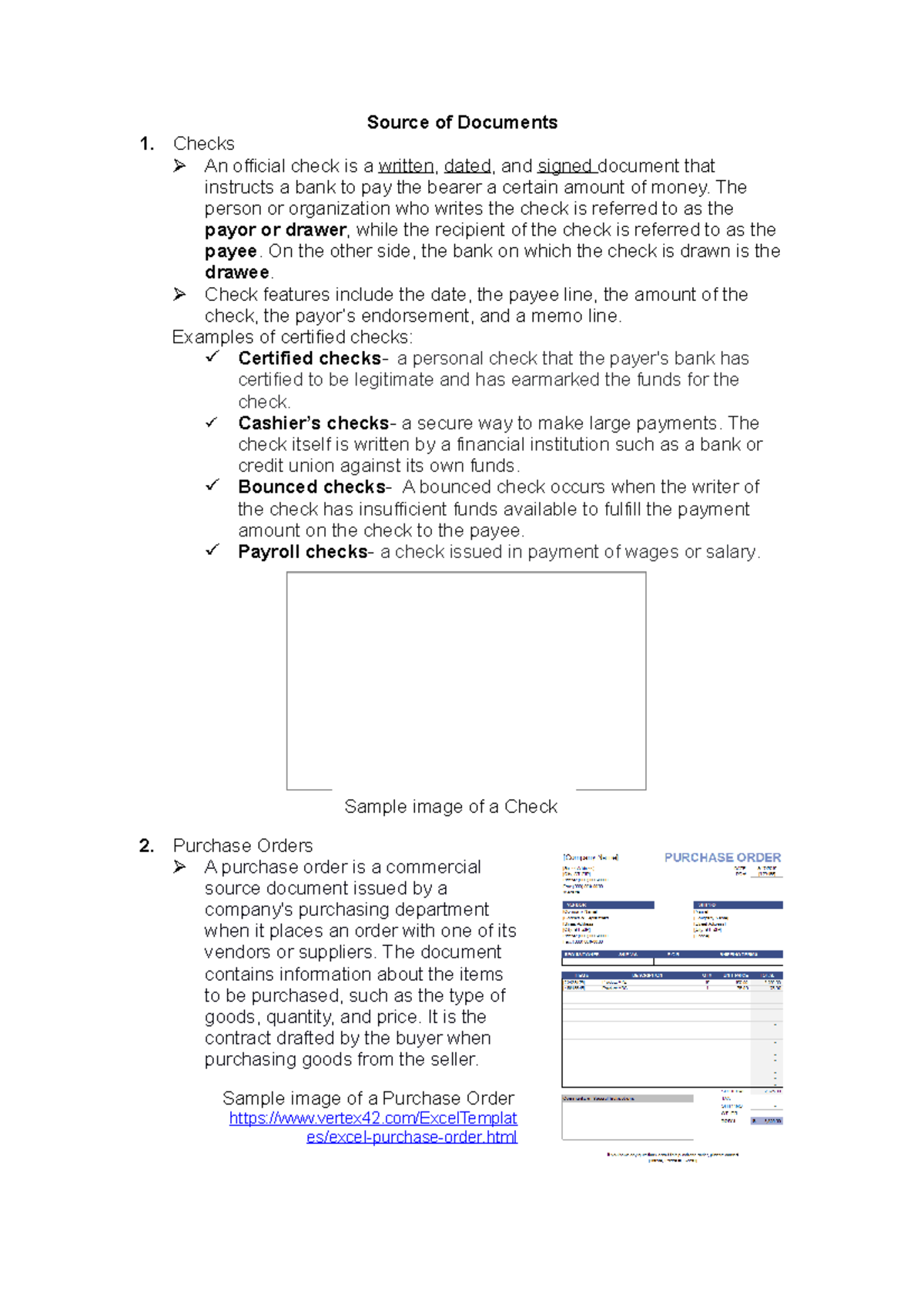 Source of Documents - NOTES - Source of Documents 1. Checks An official ...