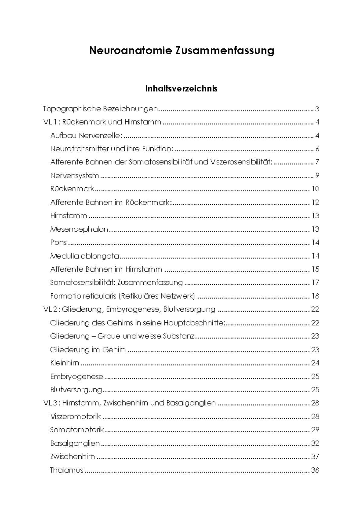 Neuroanatomie mit Übungen Zusammenfassung - Warning: TT: undefined function: 32 Neuroanatomie ...