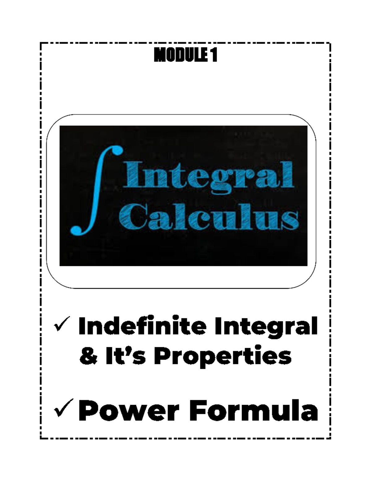 Integ Module 1 - Differential Calculus - MODULE 1 Indefinite Integral ...