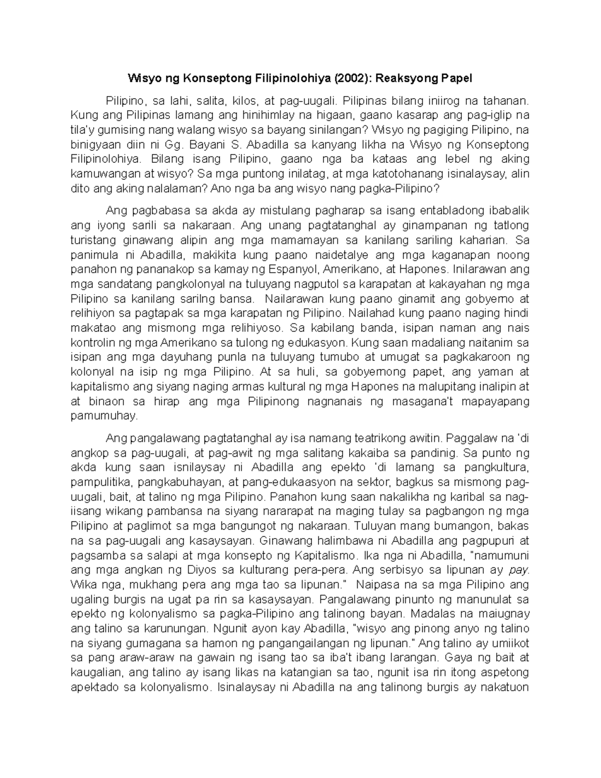 Filipinology oh yeah - Wisyo ng Konseptong Filipinolohiya (2002 ...