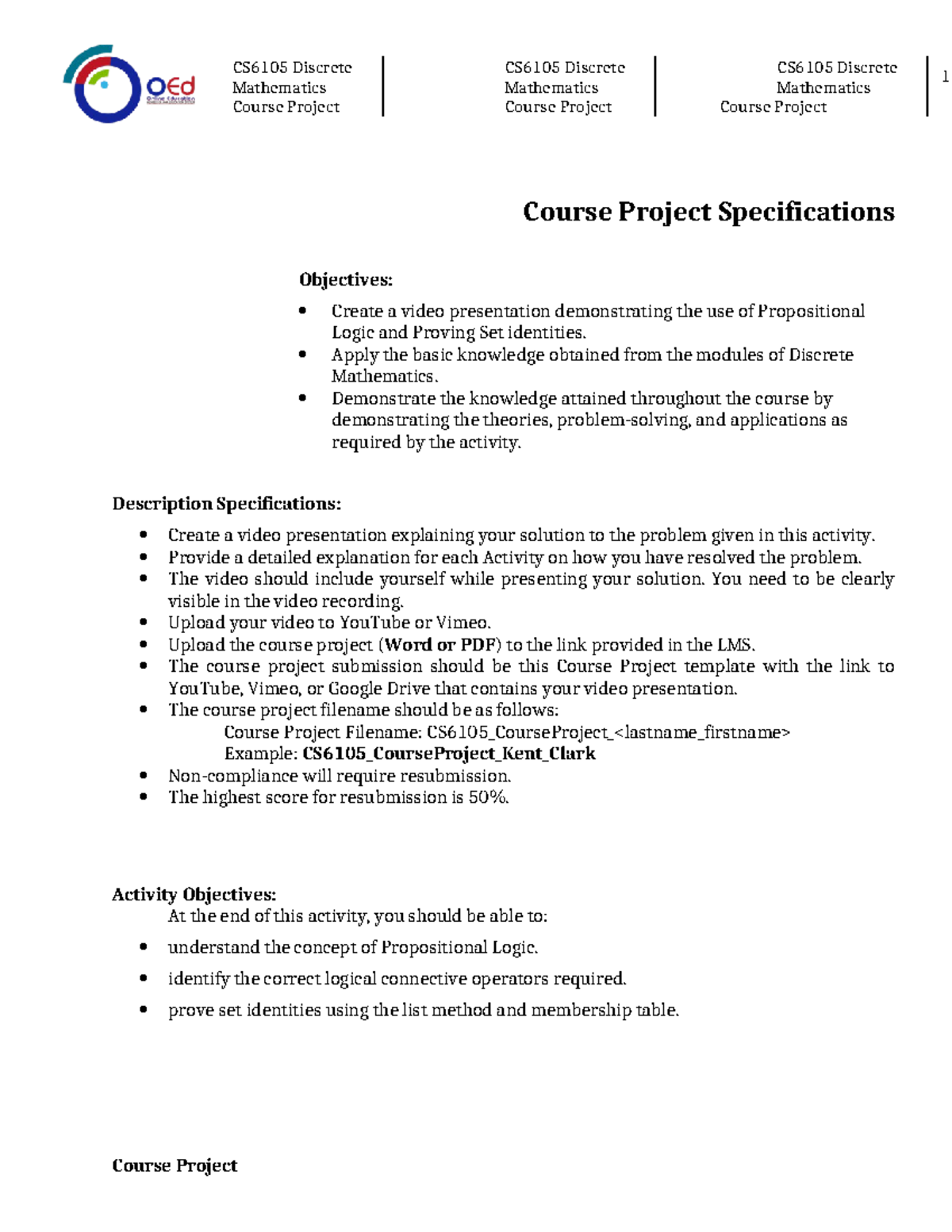 CS6105-Discrete Mathematics-Course Project Rubrics - CS6105 Discrete ...