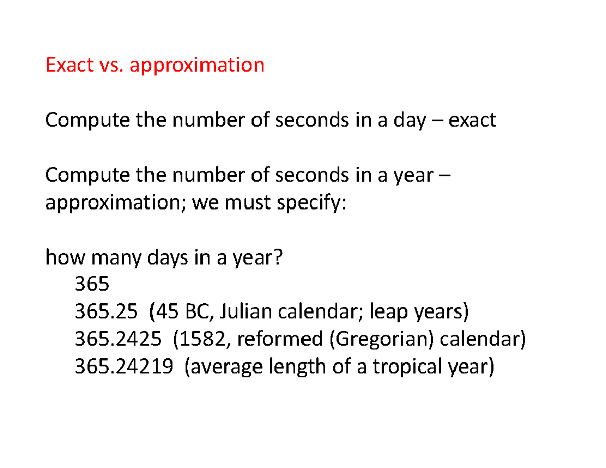 Exact vs. Approximation in Calculations - Studocu