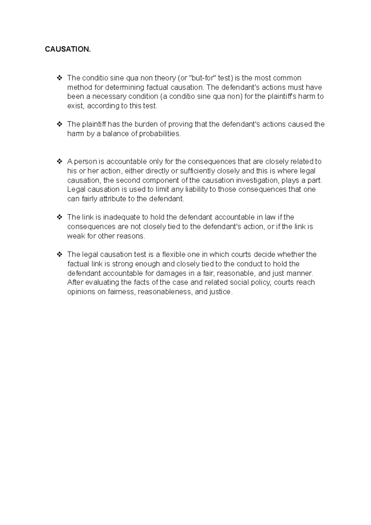 Causation notes - CAUSATION. The conditio sine qua non theory (or "but ...
