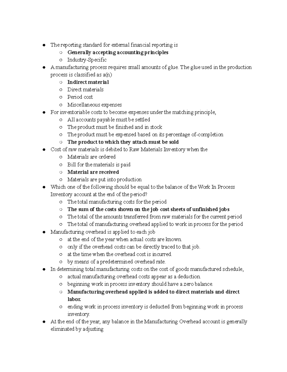 EXAM 1 Study guide - he reporting standard for external financial ...
