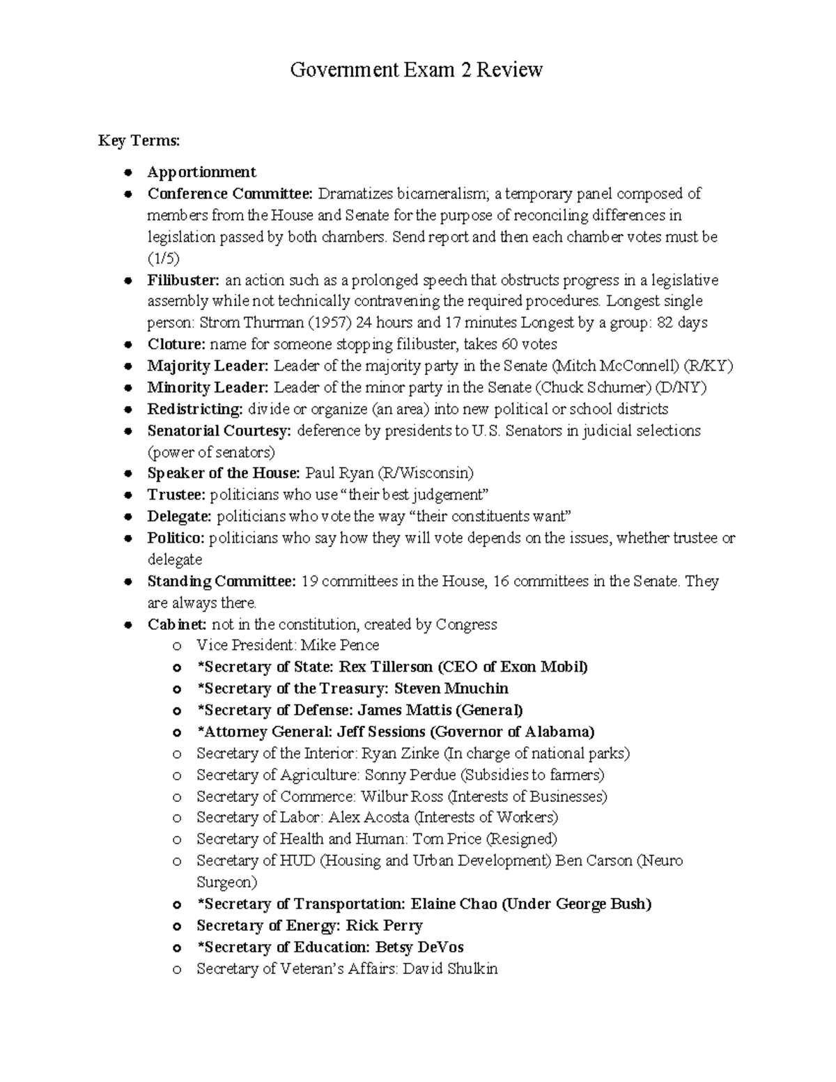 Exam 2 Reveiw - Exam 2 review - Government Exam 2 Review Key Terms ...