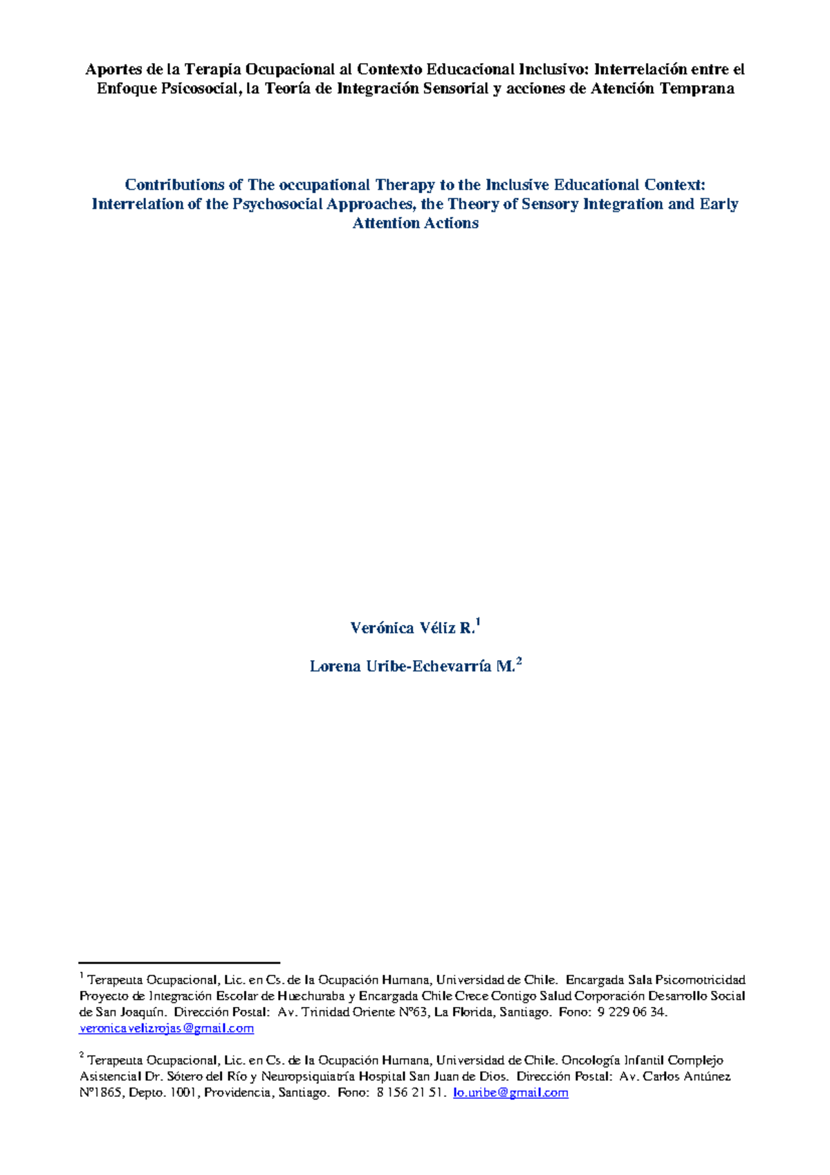 Aporte de la TO al contexto educacional inclusivo - Aportes de la ...