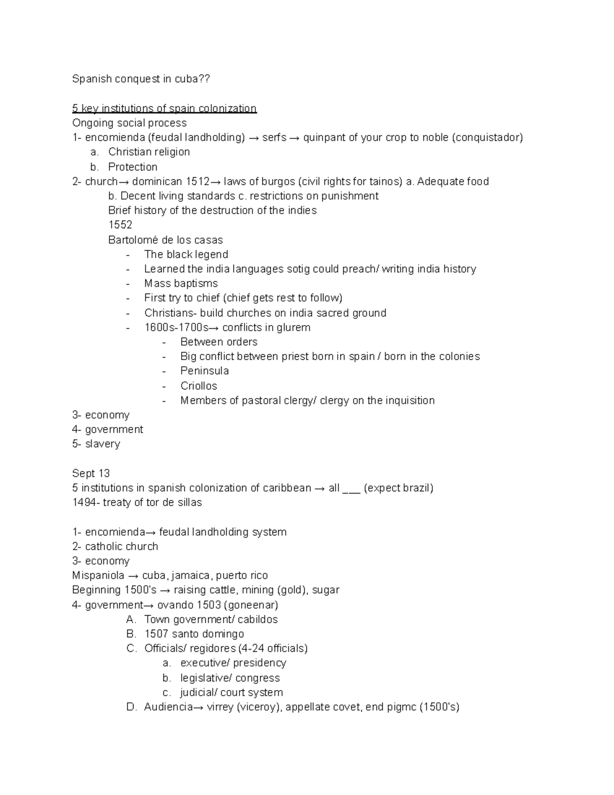 LALS Notes PART 2 - Spanish conquest in cuba?? 5 key institutions of ...