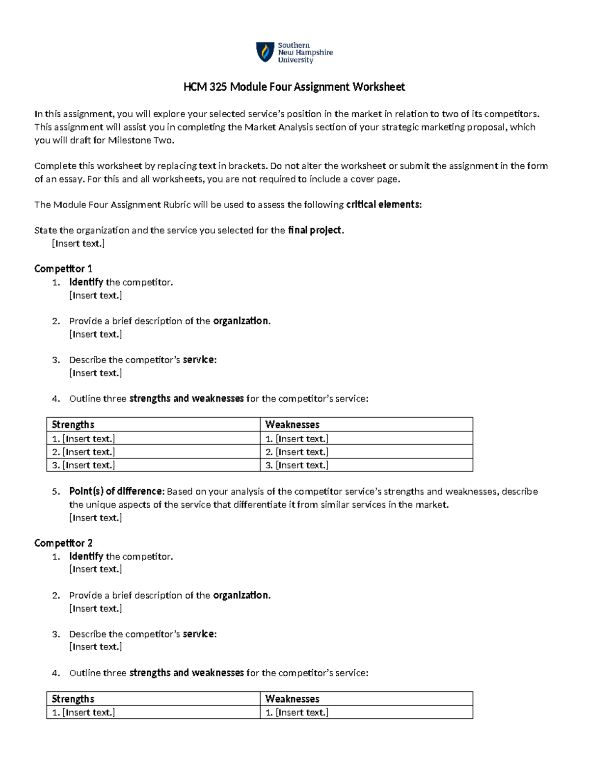 HCM 325 Module Four Assignment Worksheet - This assignment will assist ...