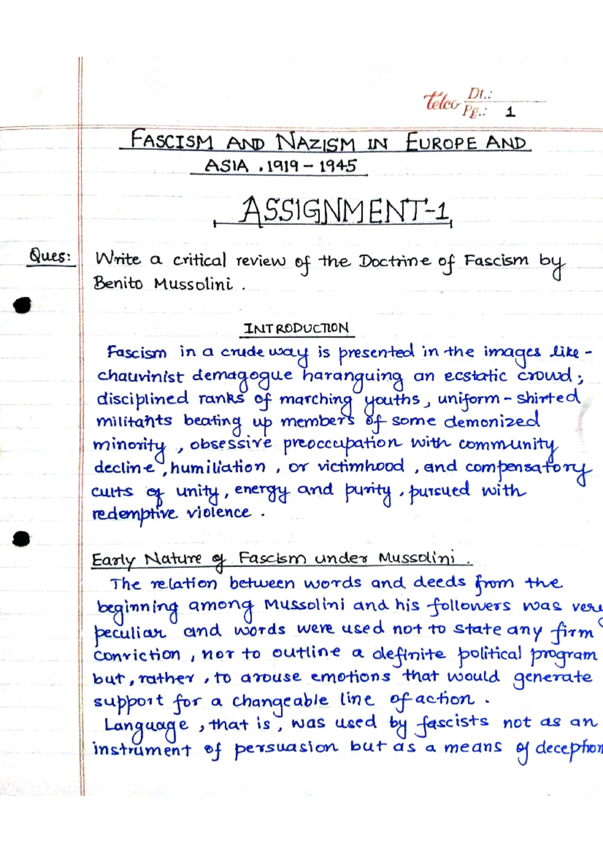 Doctrine of Fascism by Mussolini - telco Pg.: Dt.: 1 FASCISM AND NAZISM ...