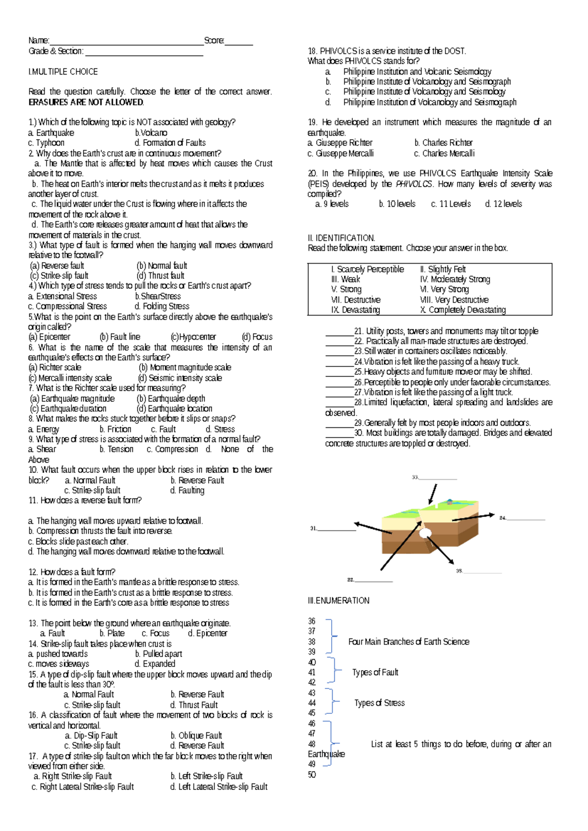 Long quiz grade 8-faults - Name:_______________________________Score ...