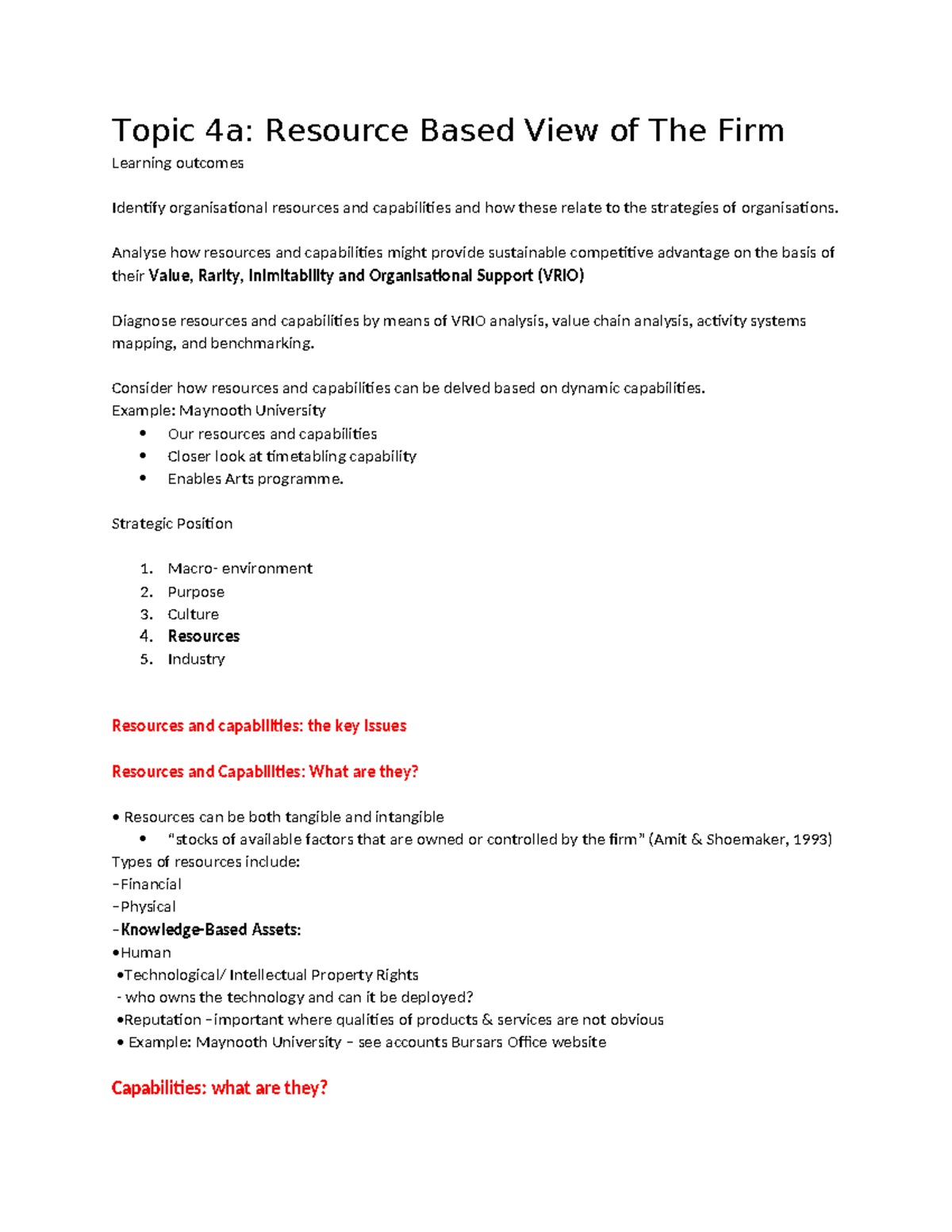 Resource Based View of Firm - Topic 4a: Resource Based View of The Firm ...