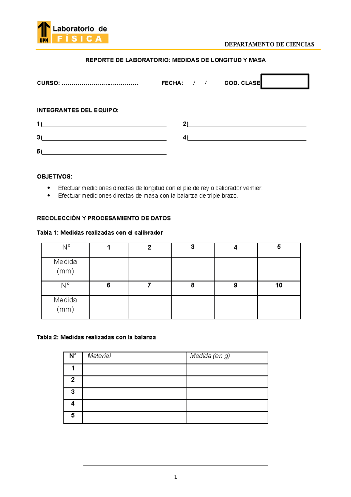 S1 Reporte DE Laboratorio - Medidas DE Longitud Y MASA - REPORTE DE ...
