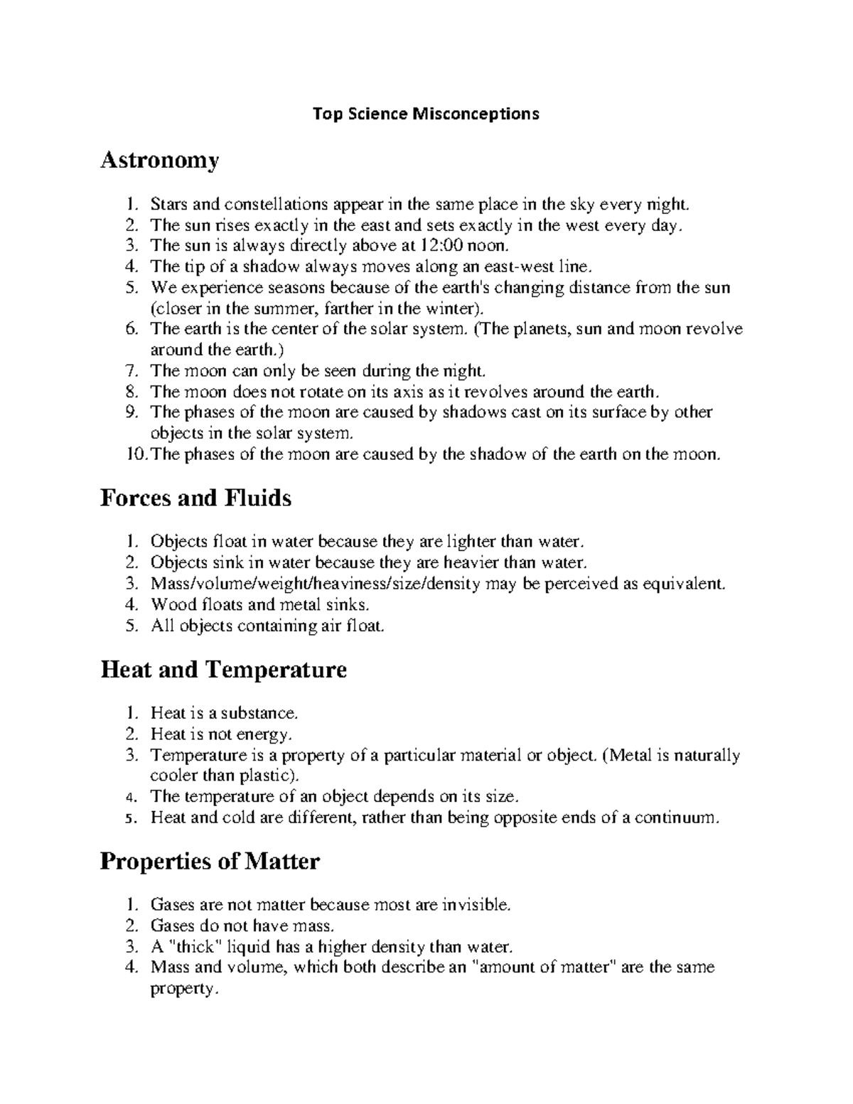 Top Science Misconceptions - Top Science Misconceptions Astronomy 1 ...
