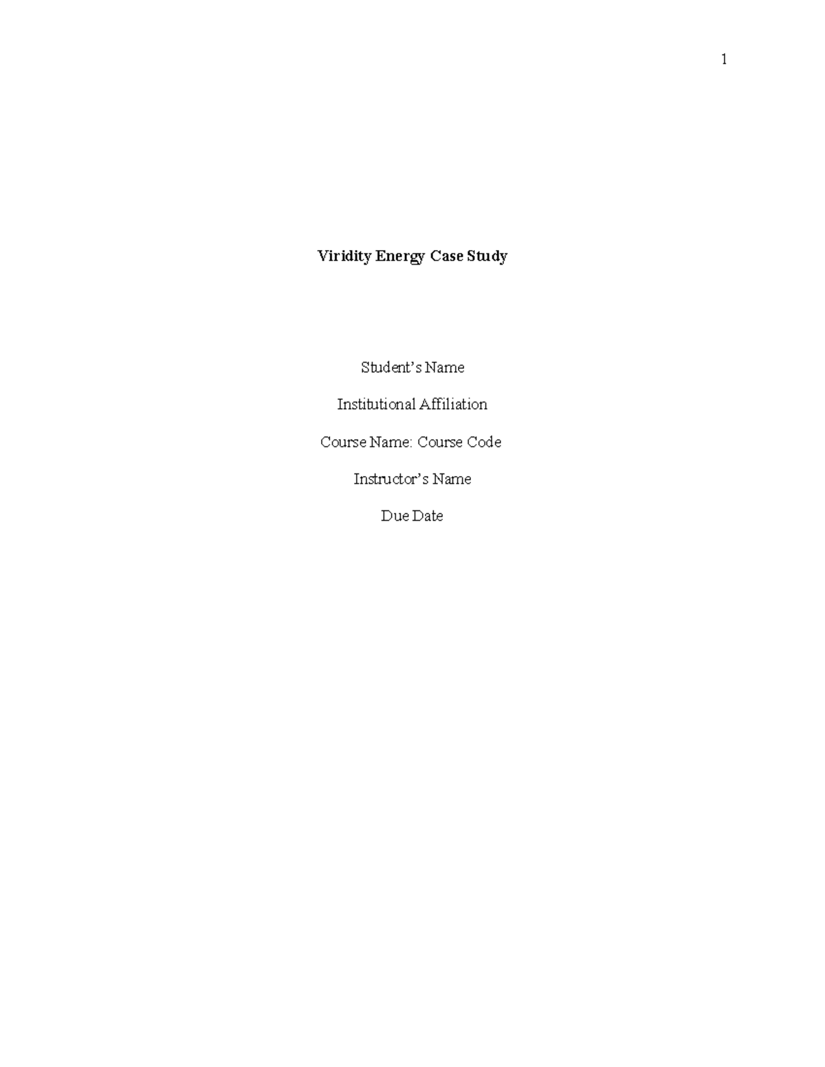 Viridity Energy Case Study - Viridity Energy Case Study Student’s Name ...