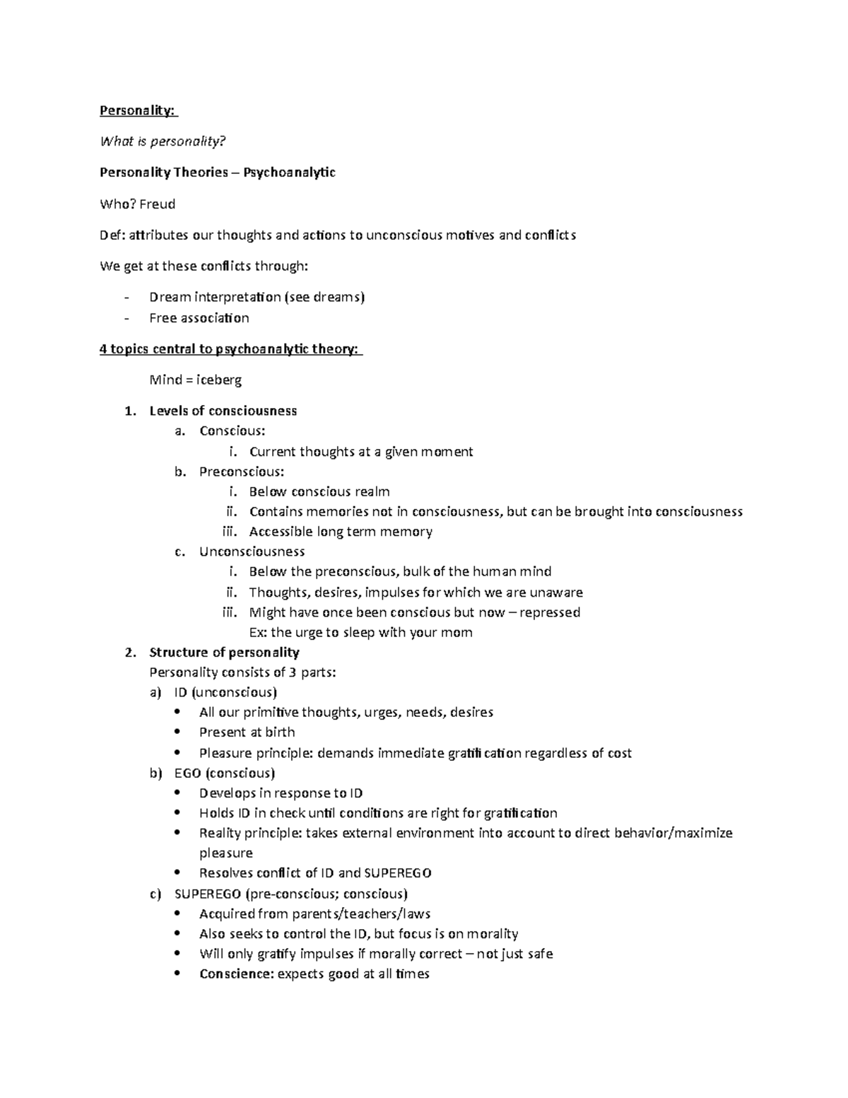 Psychology - Personality Lecture Notes - PSYCH100 - UMass Amherst - Studocu