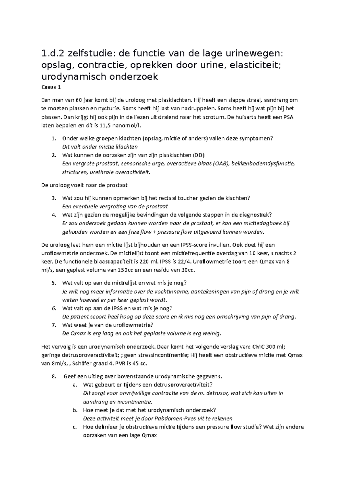 1.d.2 zelfstudie De functie van de lage urinewegen opslag, contractie ...