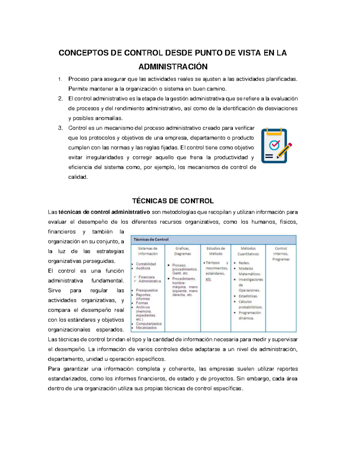 Conceptos DE Control Desde Punto DE Vista EN LA AdministracióN ...