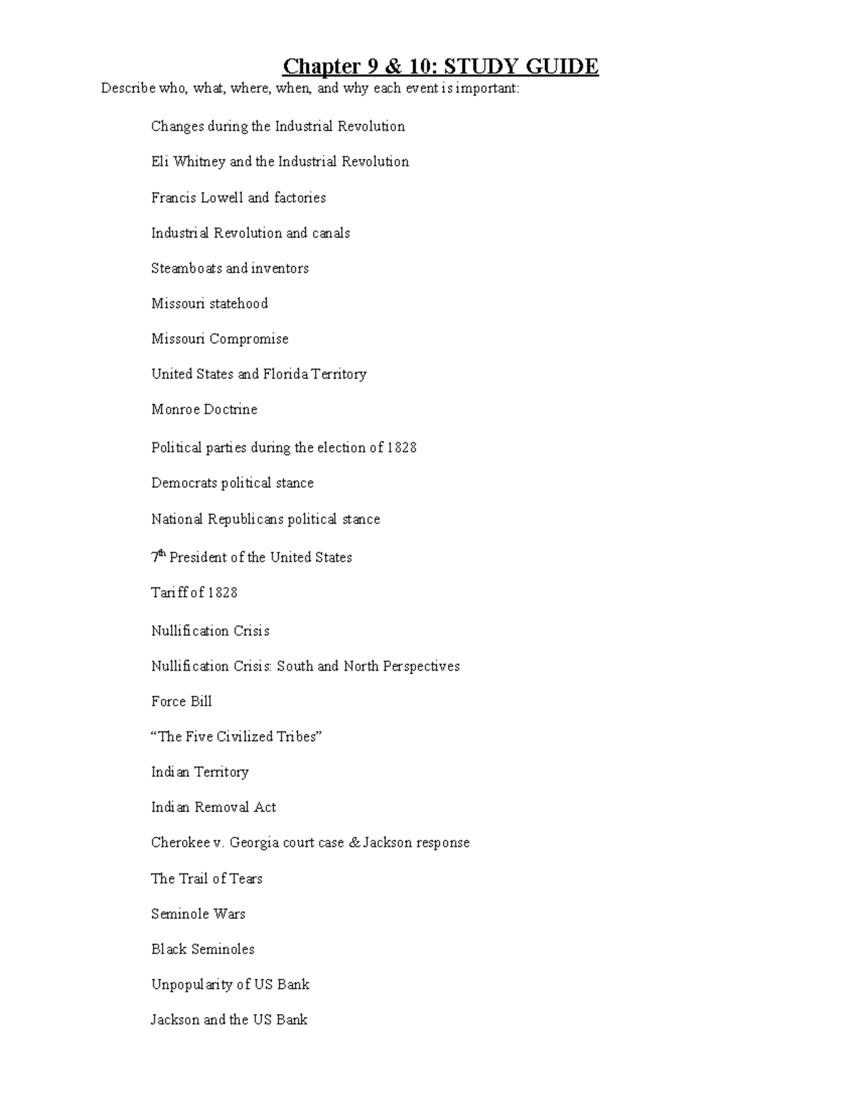 638110514300473326 Chapter 9 10Study Guide - Chapter 9 & 10: STUDY ...
