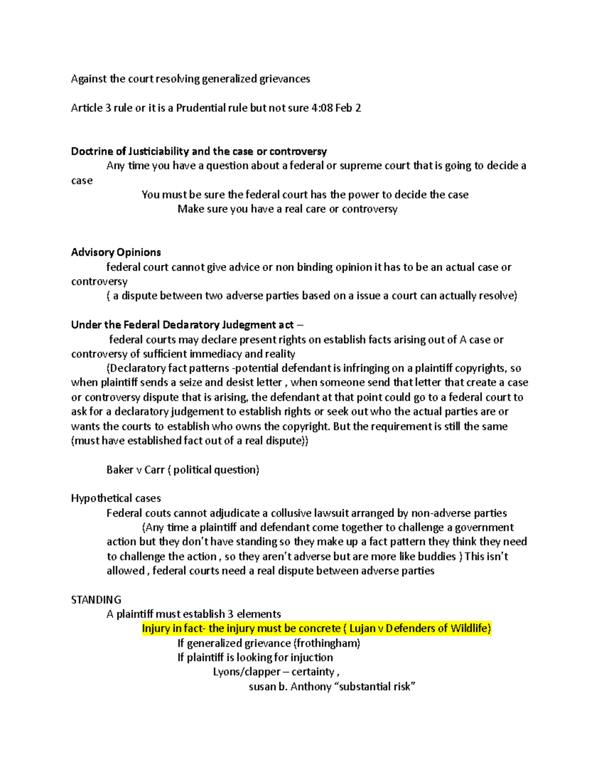 Con law standing cheet sheet - POLS 353 - UIC - Studocu