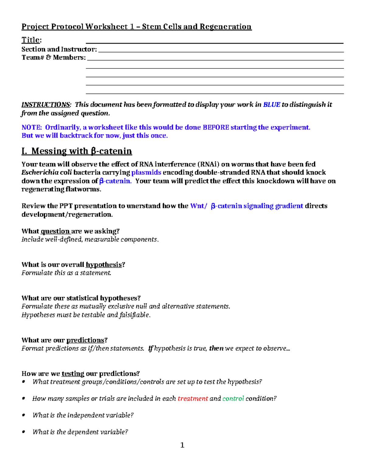 151F23 regeneration protocol worksheet 1 - Project Protocol Worksheet 1 ...