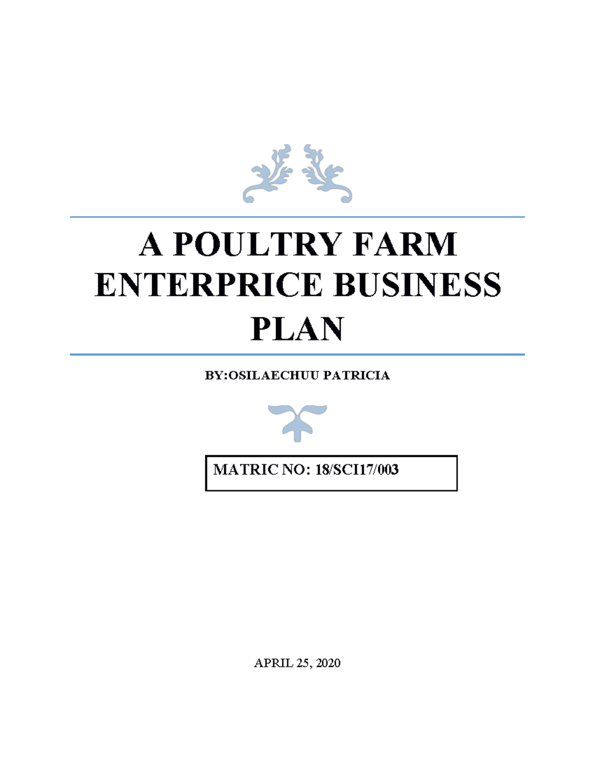 1595515228 a poultry enterprice business plan - A POULTRY FARM ...